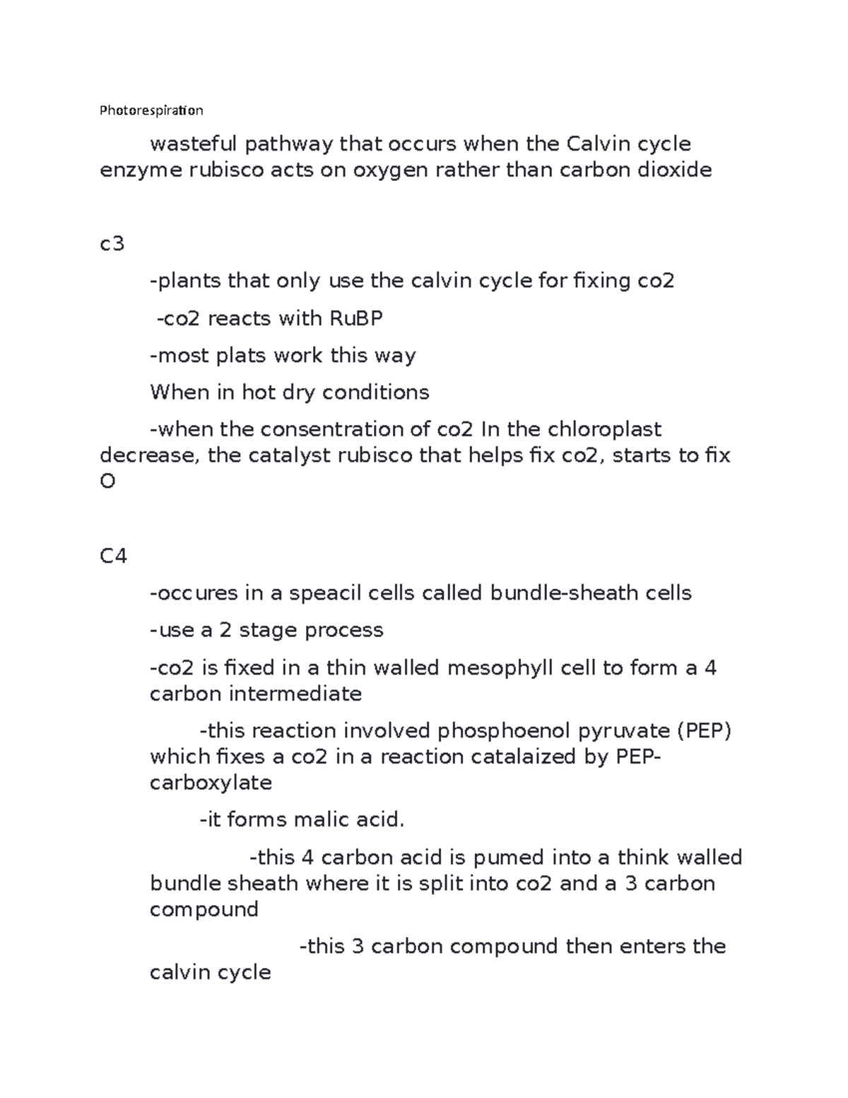 Photorespiration - Lecture notes 2-3 - Photorespiration wasteful ...