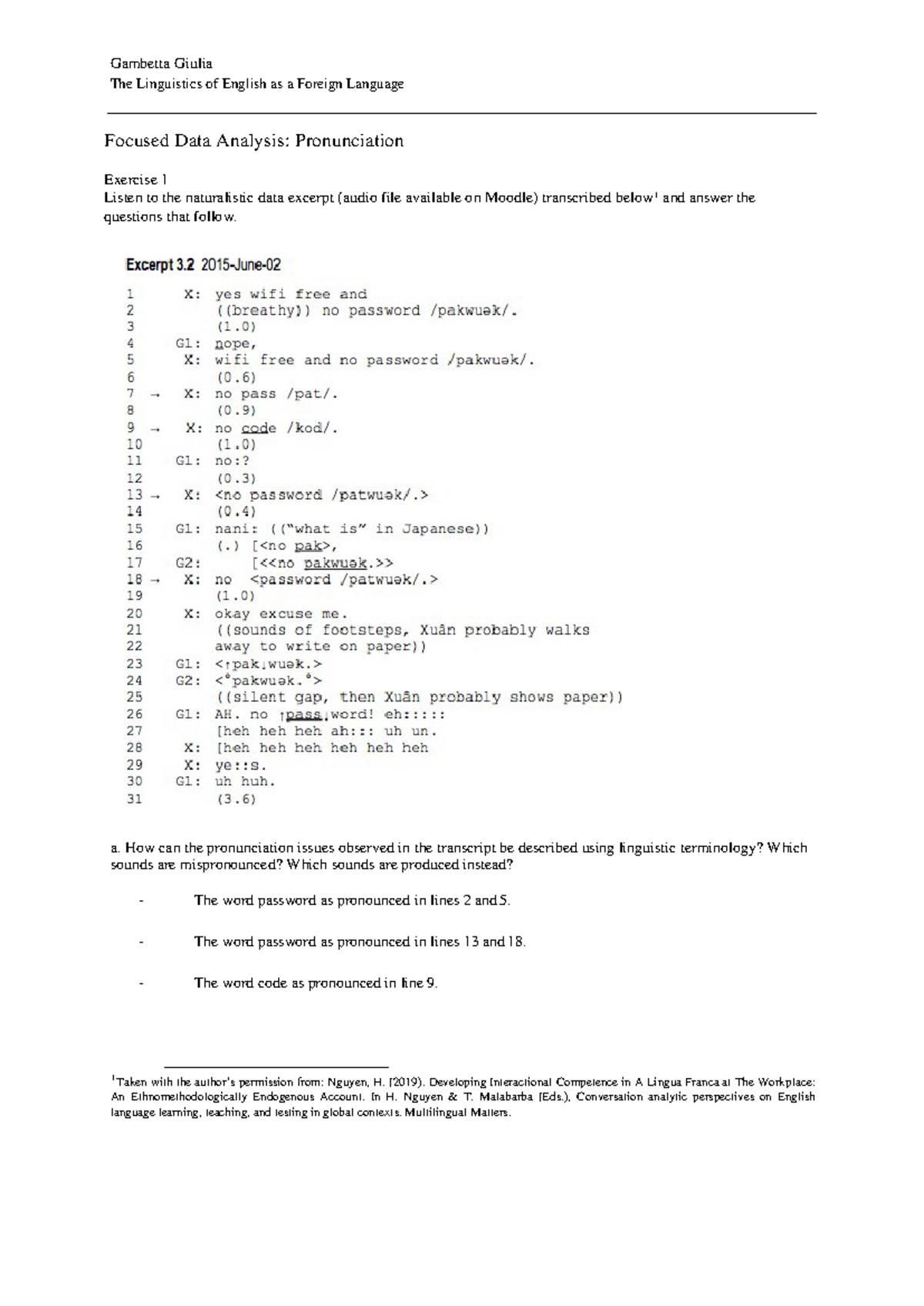 Group Analysis - Pronunciation - Gambetta Giulia The Linguistics of ...