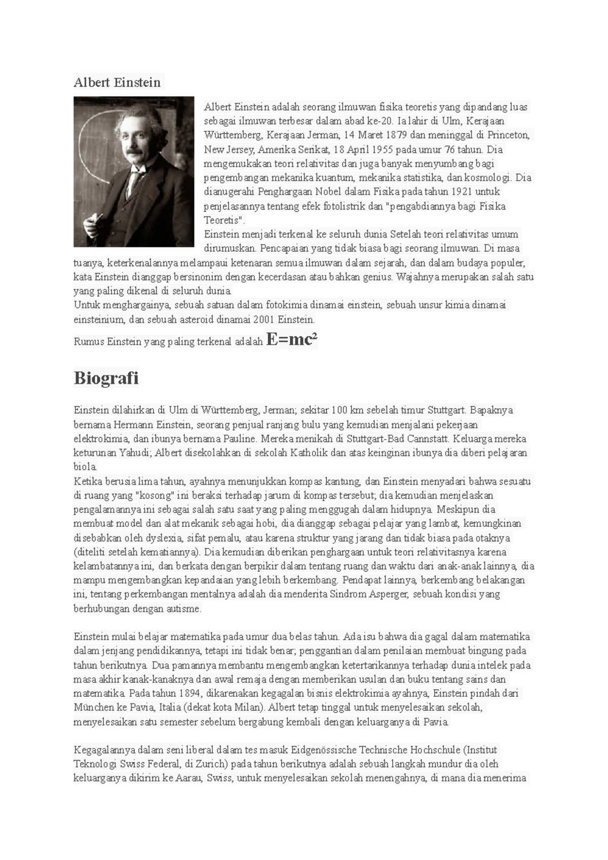 Albert Einstein - Tugas - Albert Einstein Albert Einstein adalah ...