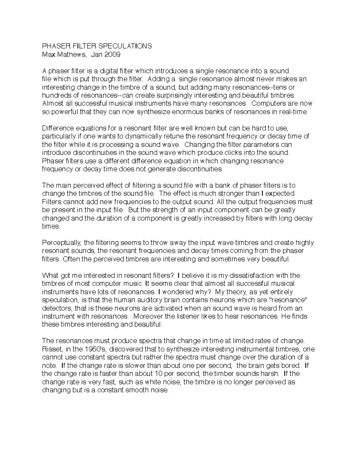 Phaserfilterspeculations - PHASER FILTER SPECULATIONS Max Mathews, Jan ...