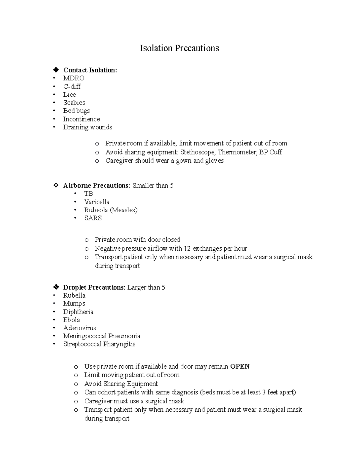 Isolation Precautions with details for each room - REL 5501 - Temple ...