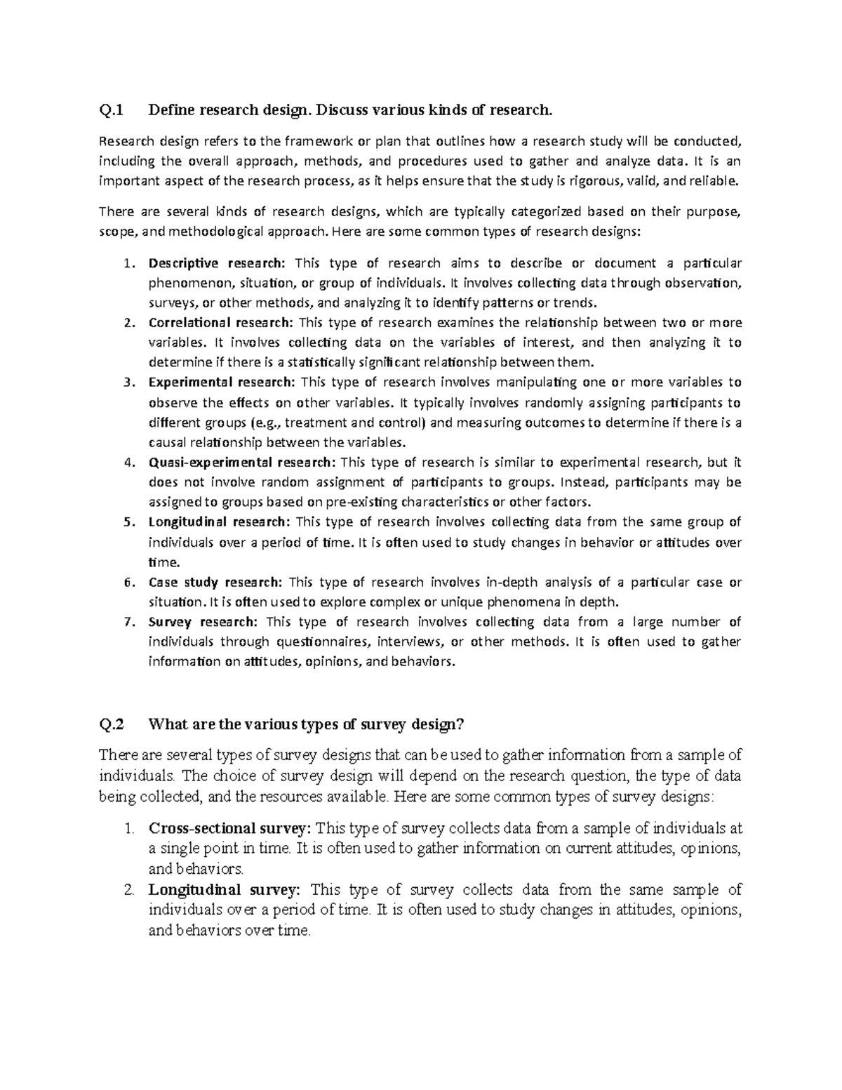 5629 - Q Define research design. Discuss various kinds of research ...