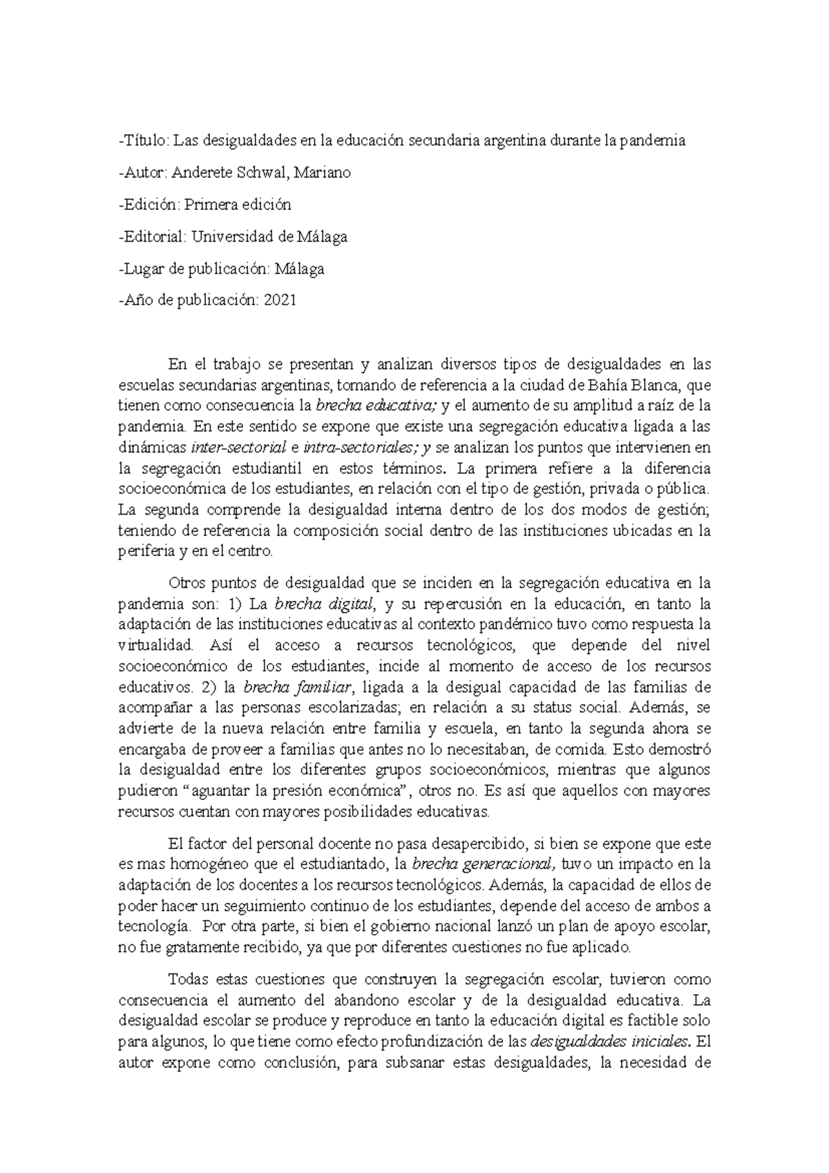 Las desigualdades en la educación secundaria argentina durante la ...