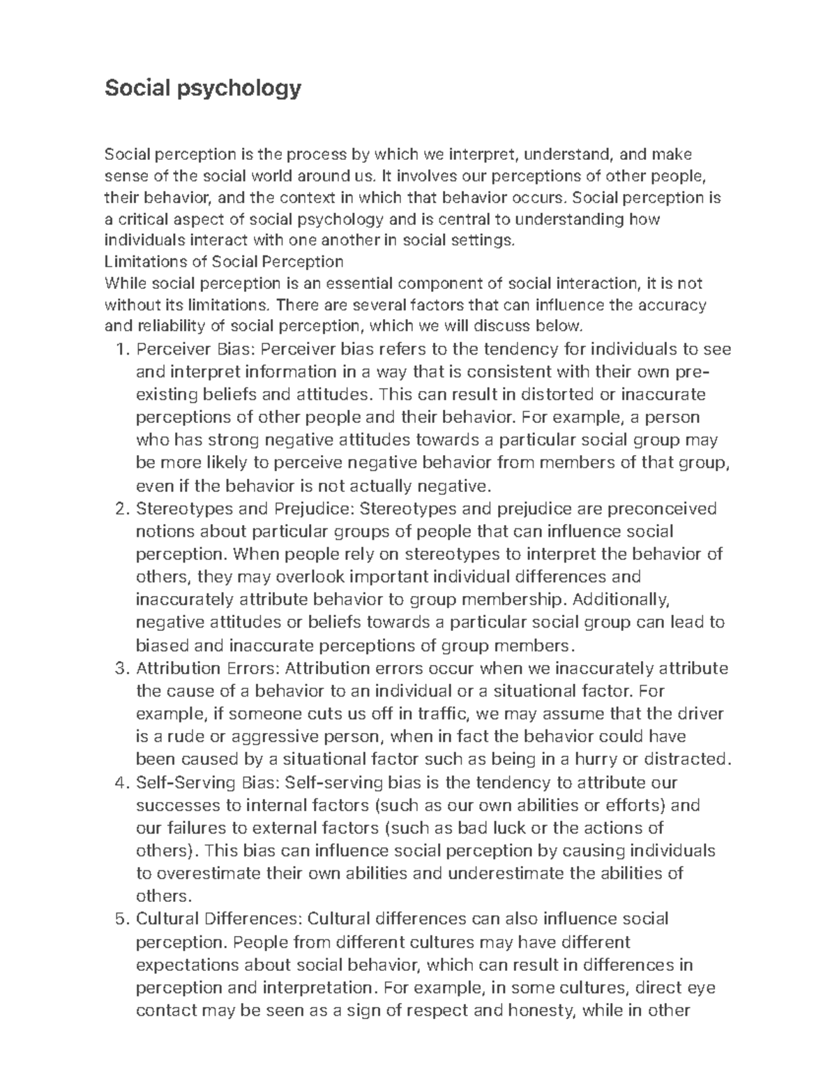 Social psychology - notes - 1. 2. 3. 4. 5. Social psychology Social ...