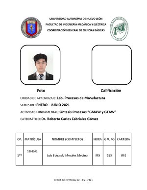 Practica 2 soldadura por arco A.C Investigacion procesos de manufactura - LABORATORIO DE ...