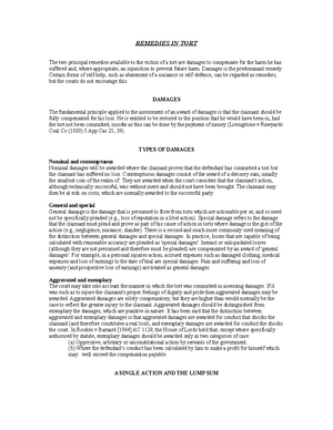 Law of Torts II - Worksheet 5- Damages for Personal Injuries and Death ...