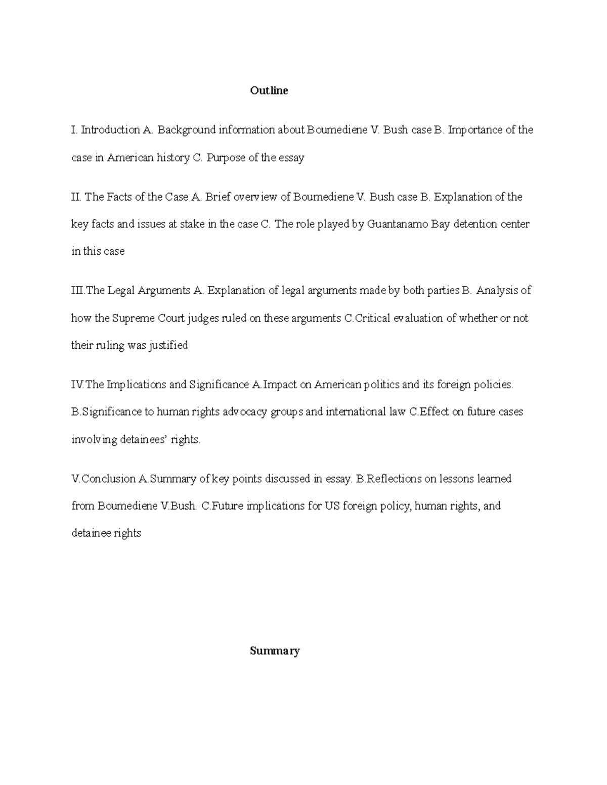 Boumediene v. Bush Case Brief Outline and Summary - Outline I ...