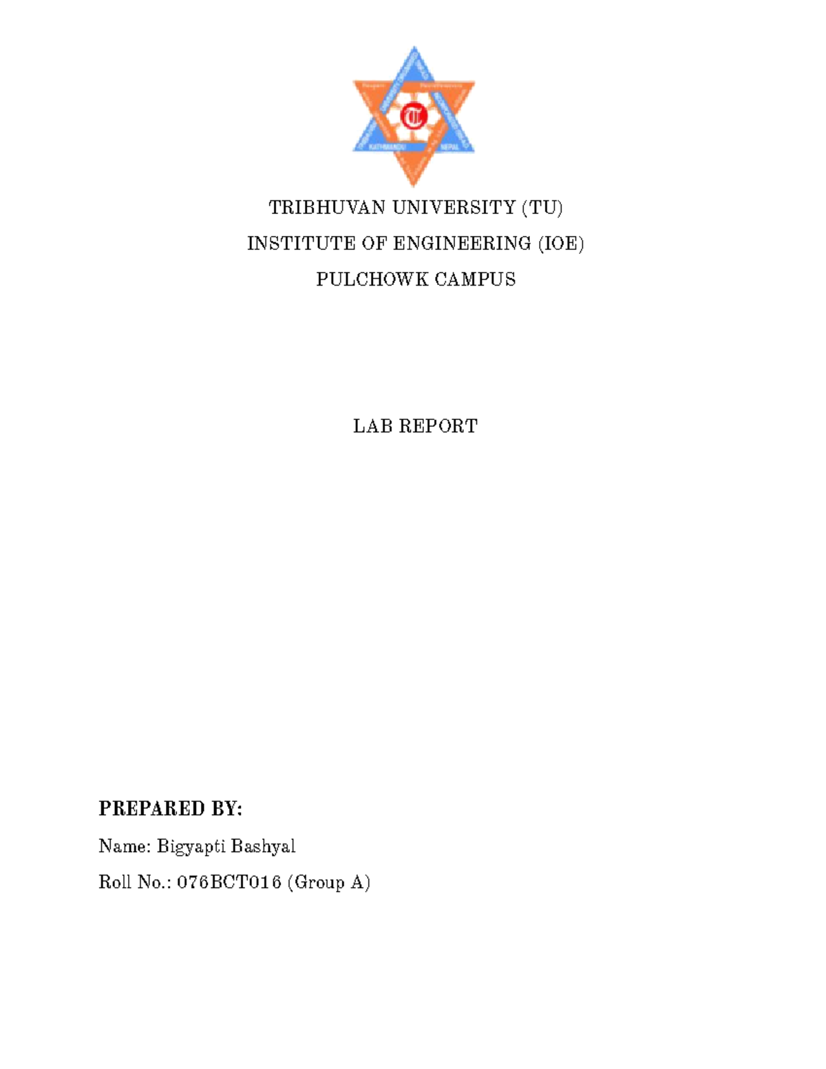 CN Lab 5 2 - lab report - TRIBHUVAN UNIVERSITY (TU) INSTITUTE OF ...