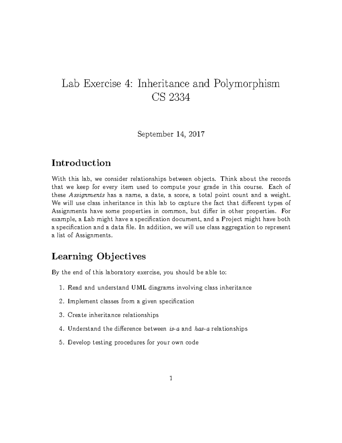 object oriented classes - Lab Exercise 4: Inheritance and Polymorphism ...