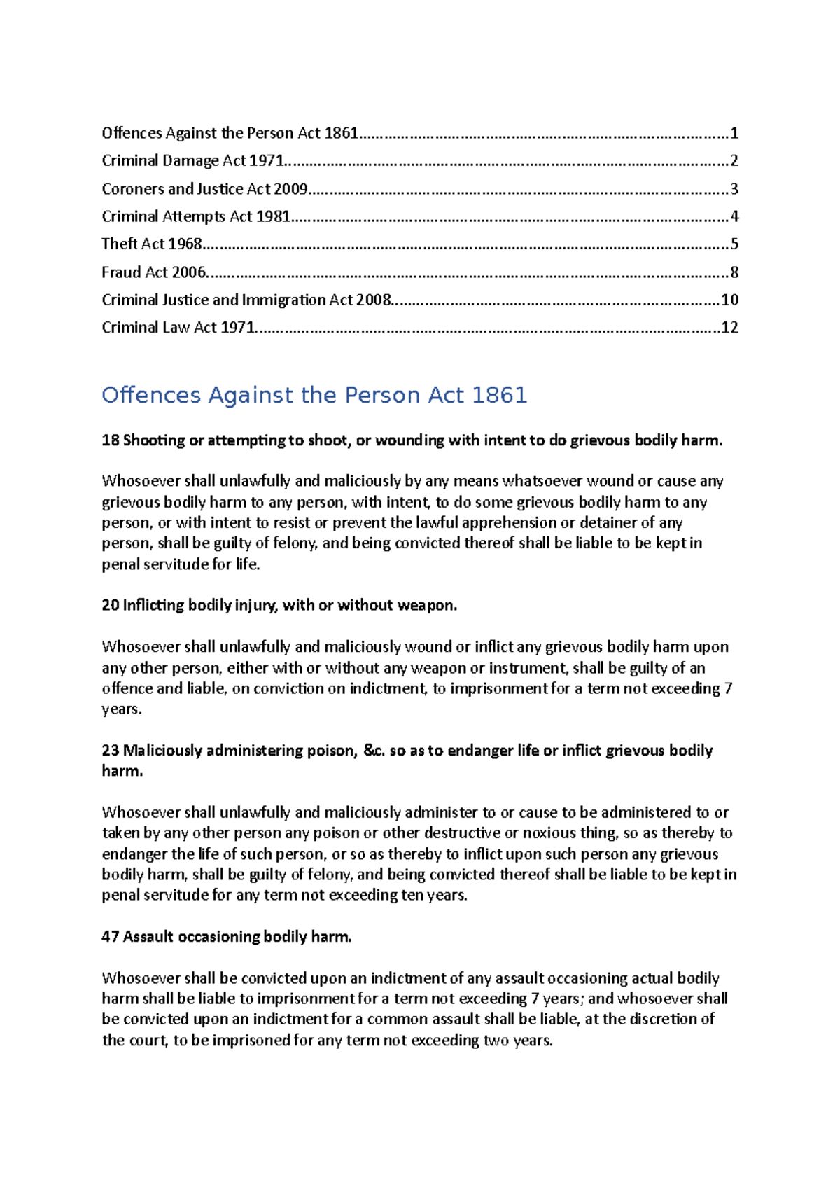 00 Acts Criminal - Offences Against the Person Act - Studocu