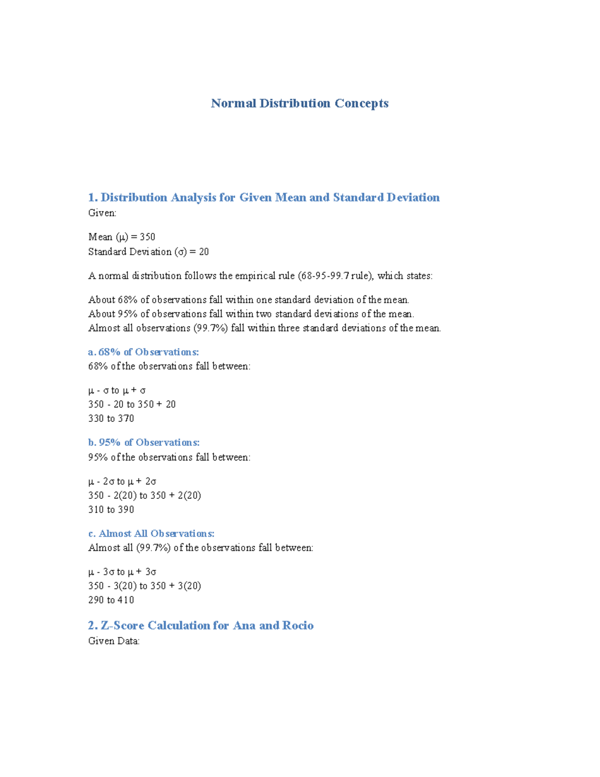 Normal Distribution Concepts - Distribution Analysis for Given Mean and ...