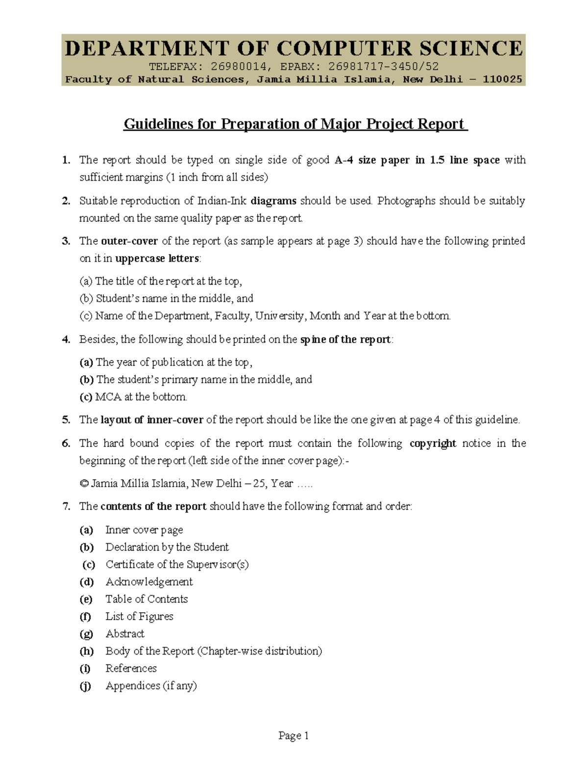 Major Project Report Guidelines 2024 - DEPARTMENT OF COMPUTER SCIENCE TELEFAX: 26980014, EPABX ...