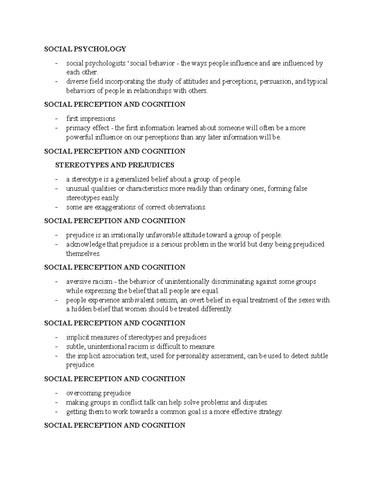 Social Psychology Notes 1 - SOCIAL PSYCHOLOGY social psychologists ...
