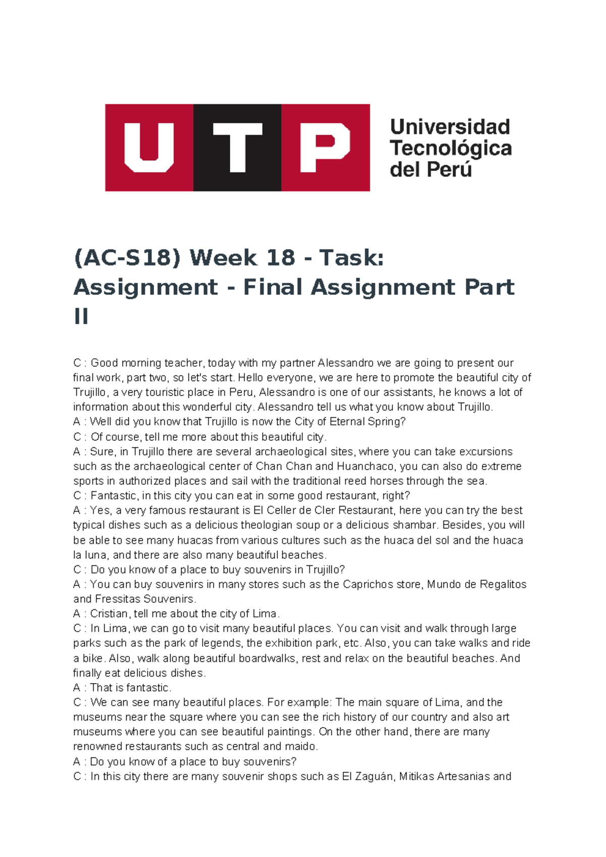 Inglesss semana 18 - (AC-S18) Week 18 - Task: Assignment - Final Assignment Part II C : Good ...
