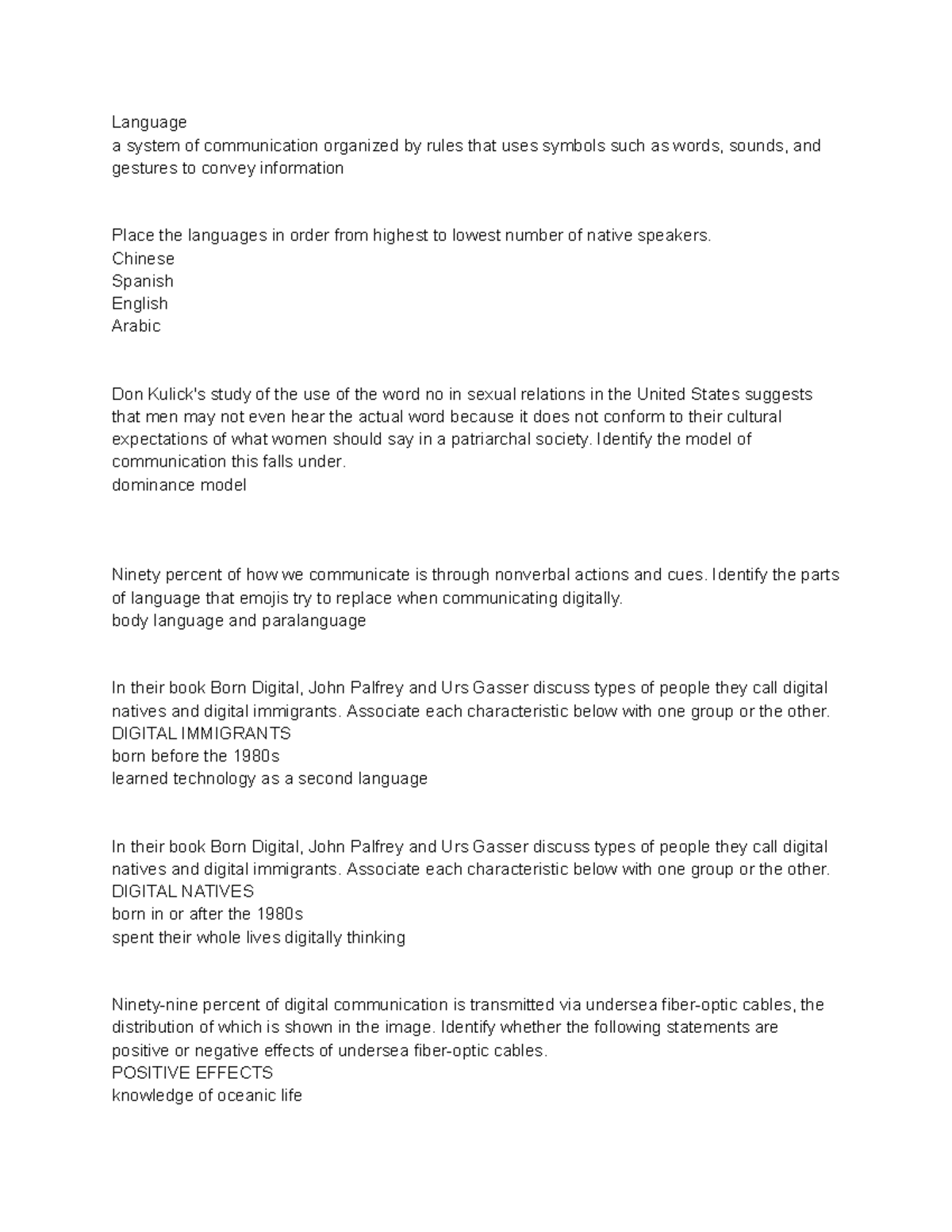 Anthropology Chapter 4- Language con - Language a system of communication organized by rules ...