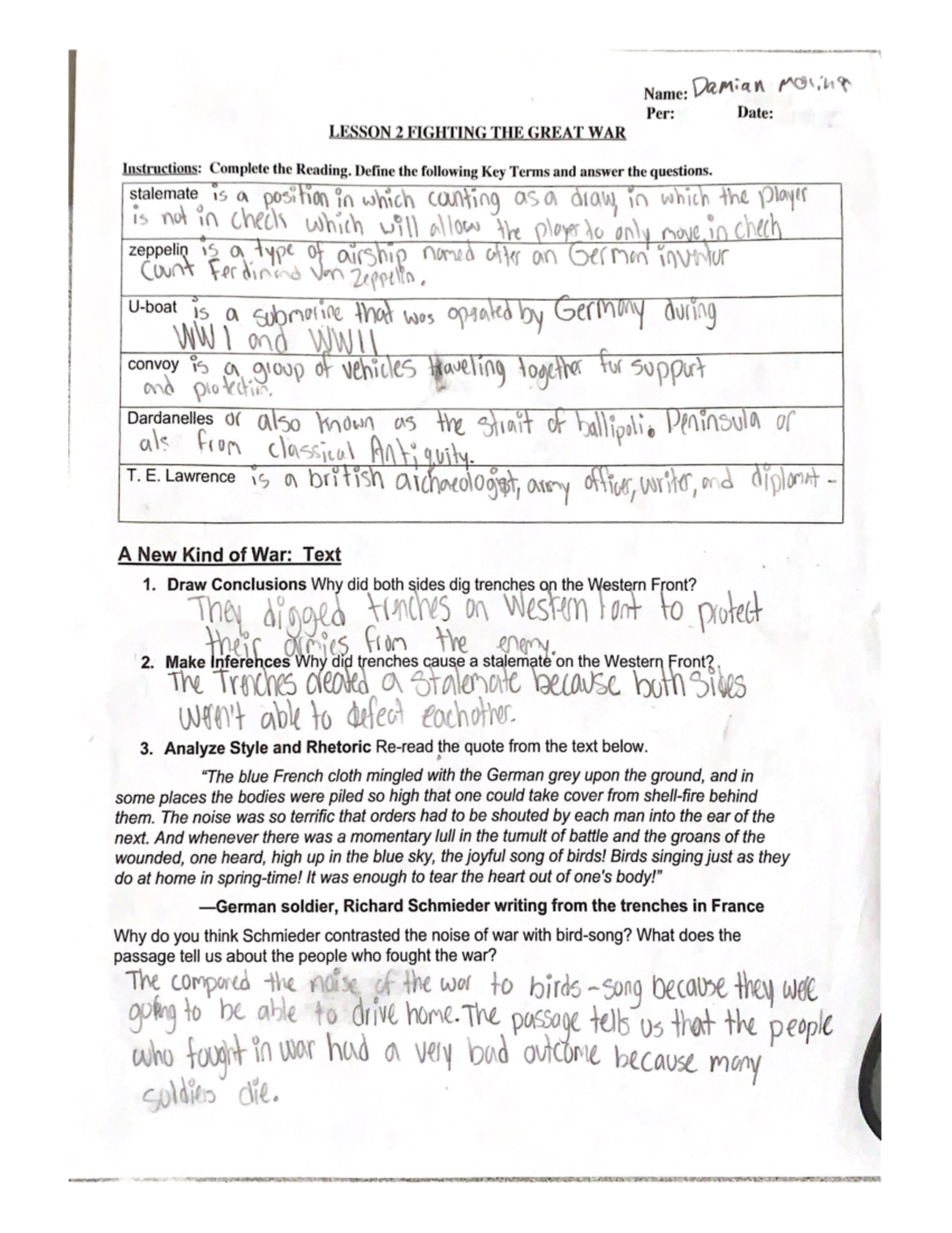 Lesson 2 Fighting THE Great WAR - Studocu