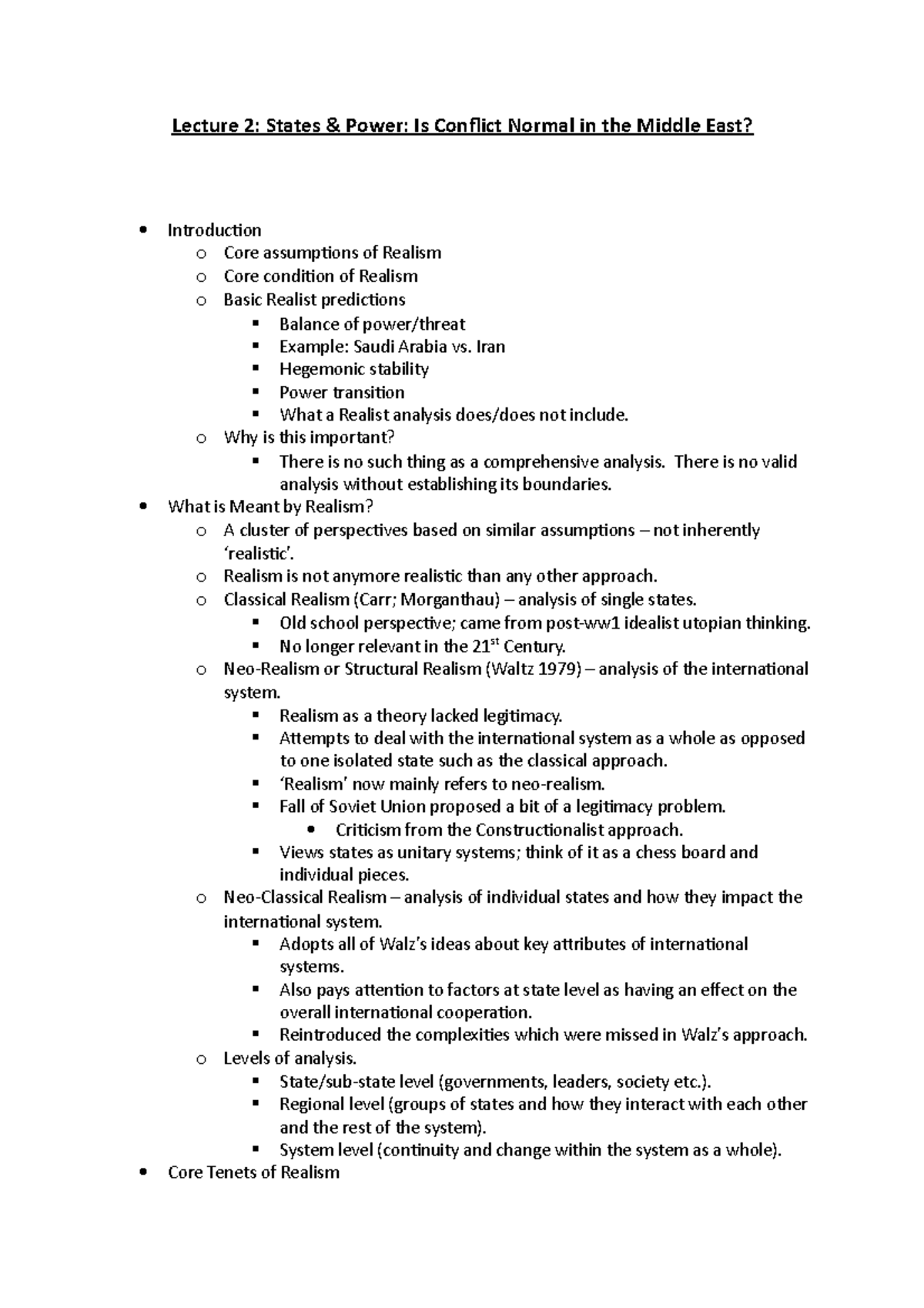 Lecture 2-States and Power - Lecture 2: States &amp; Power: Is Conflict ...