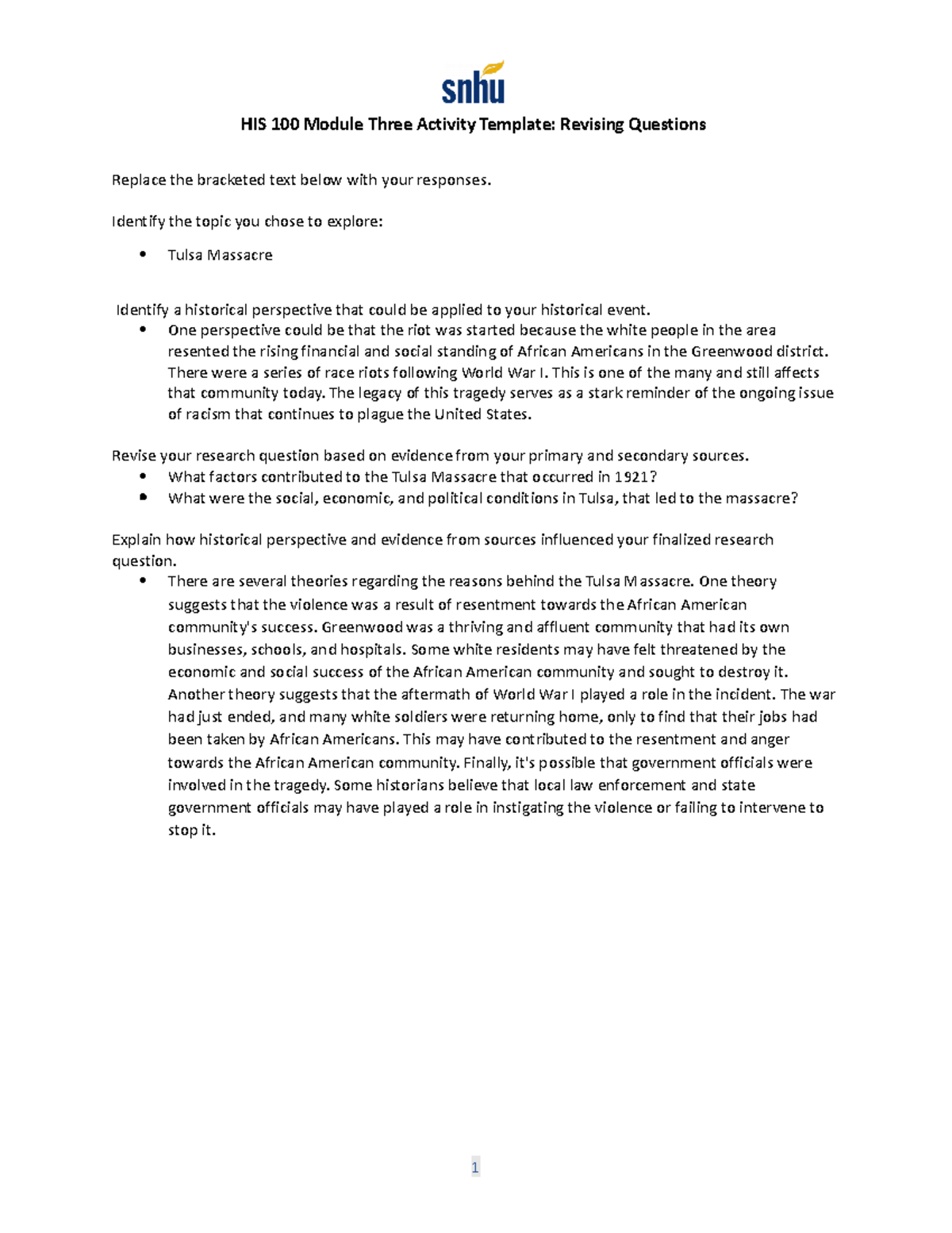 HIS 100 Module Three Activity Revising Questions completed - HIS 100 ...