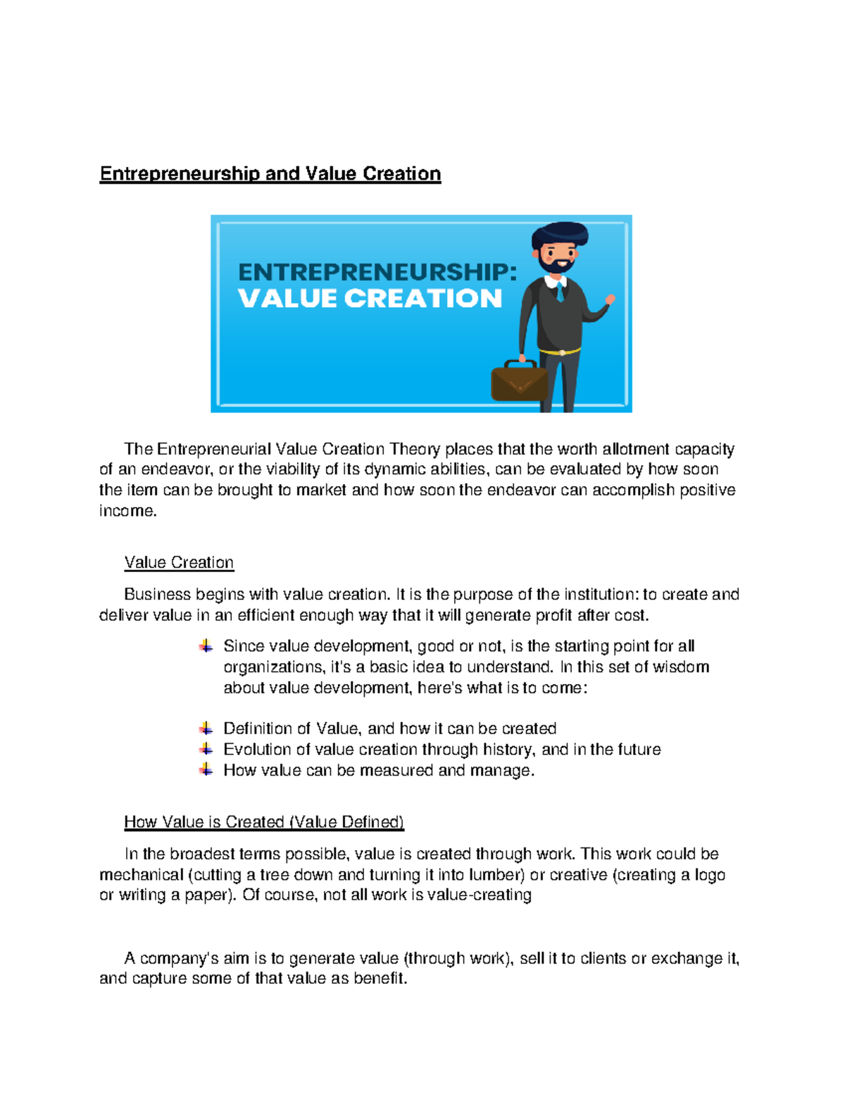Entrepreneurship & Value Creation - Entrepreneurship and Value Creation ...