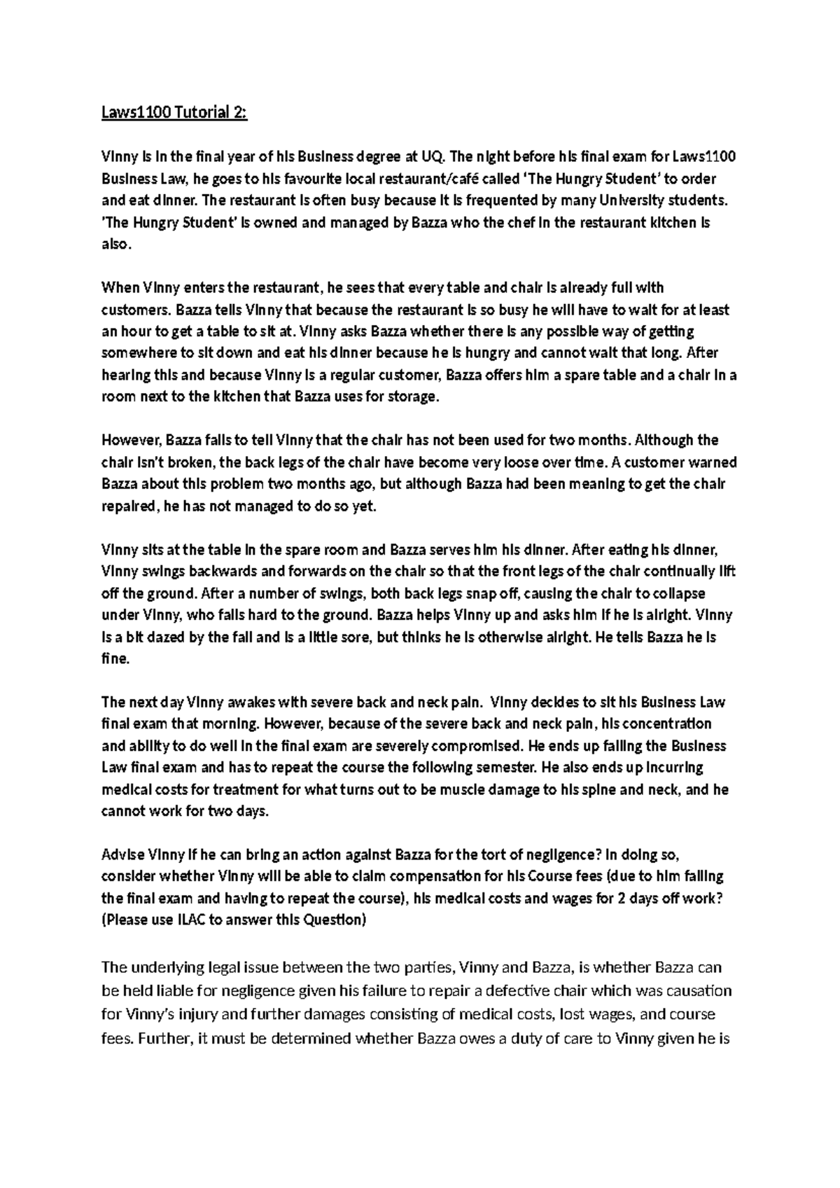 ILAC 1 Tut 3 LAW1100 - 3% marked submission - Laws1100 Tutorial 2 ...