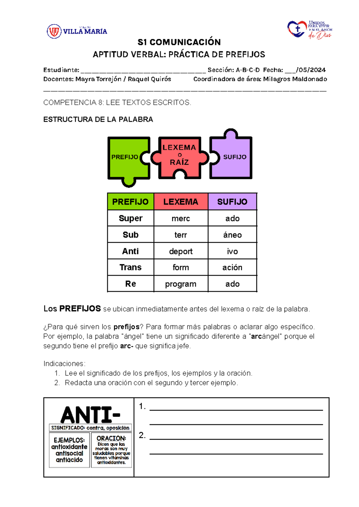S1 Práctica de Prefijos - 🆗 - S1 COMUNICACIÓN APTITUD VERBAL: PRÁCTICA ...