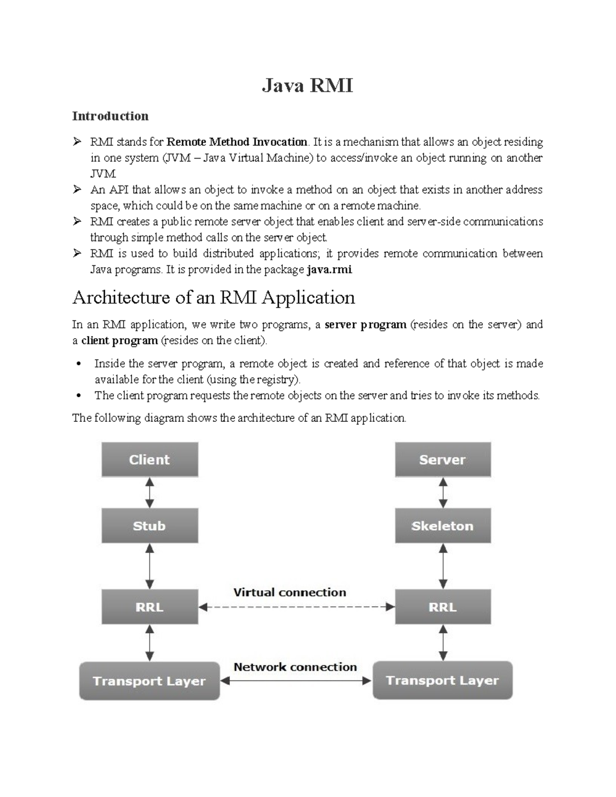 Java Rmi Lecture Notes Java Rmi Introduction Rmi Stands For Remote Method Invocation It Is