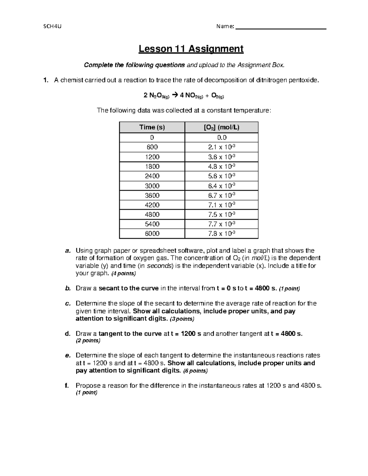 Lesson 11Worksheet - chem - SCH4U Name: Lesson 11 Assignment Complete ...