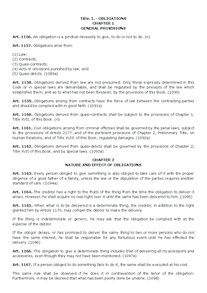 Oblicon Reviewer Complete - Title. I. - OBLIGATIONS CHAPTER 1 GENERAL ...