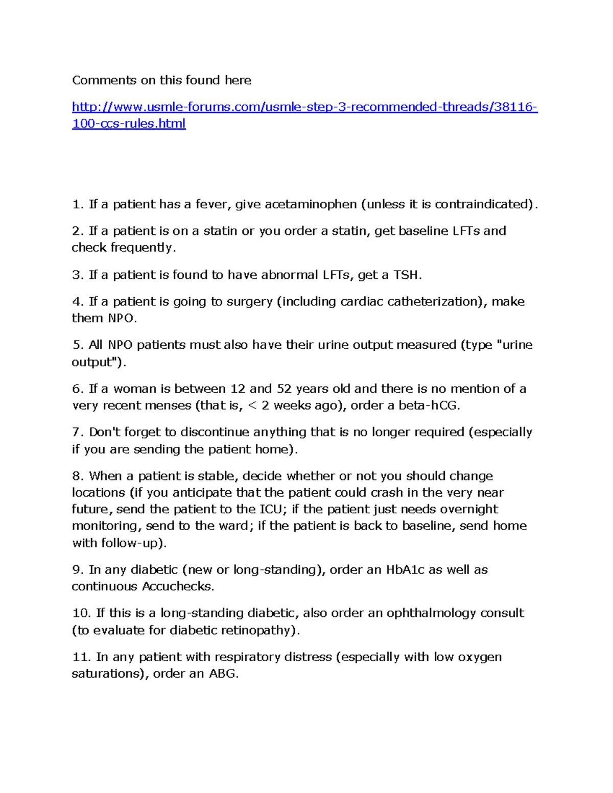 100 CCS Rules for USMLE Step 3 interactive cases - Comments on this ...
