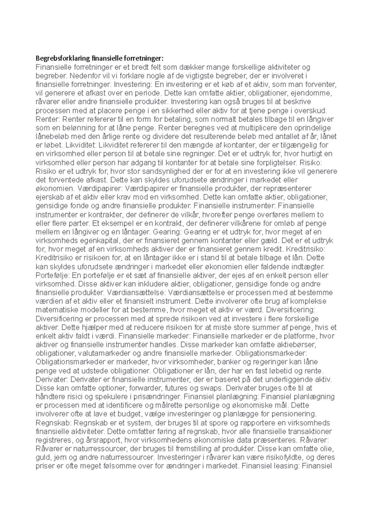 Begrebsforklaring finansielle forretninger - Begrebsforklaring ...