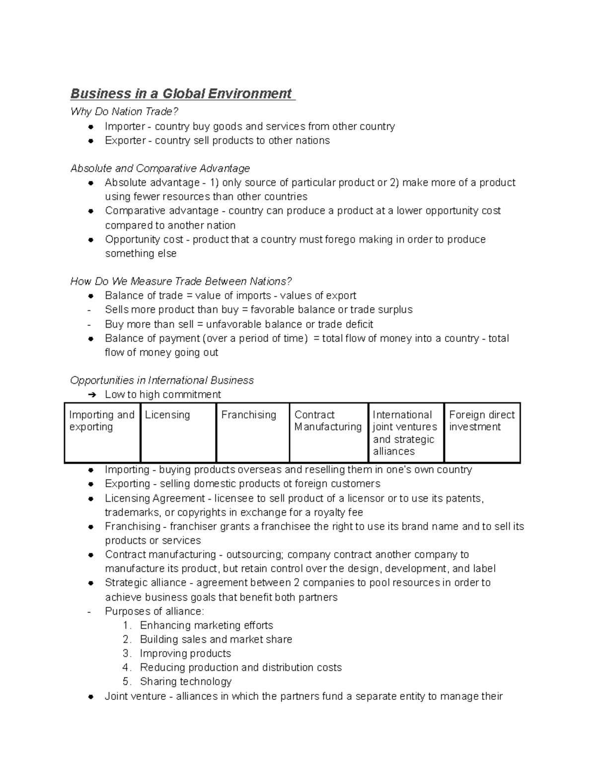 Chapter 5 - Textbook Notes - Business in a Global Environment Why Do ...