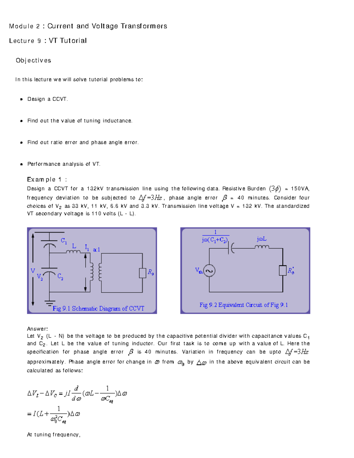 Lecture-9 - VT Tutorial - M odu le 2 : Current and Voltage Transformers Le ct u r e 9 : VT ...
