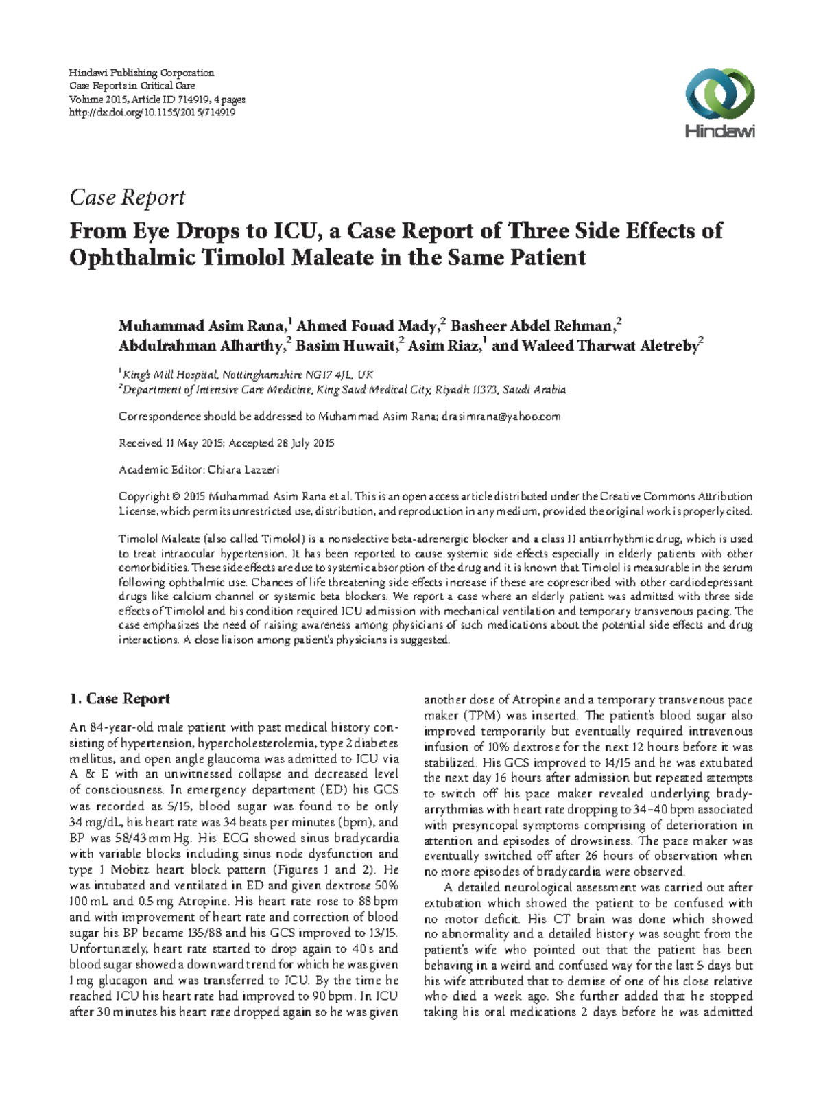 Case Study - Case Report From Eye Drops to ICU, a Case Report of Three ...
