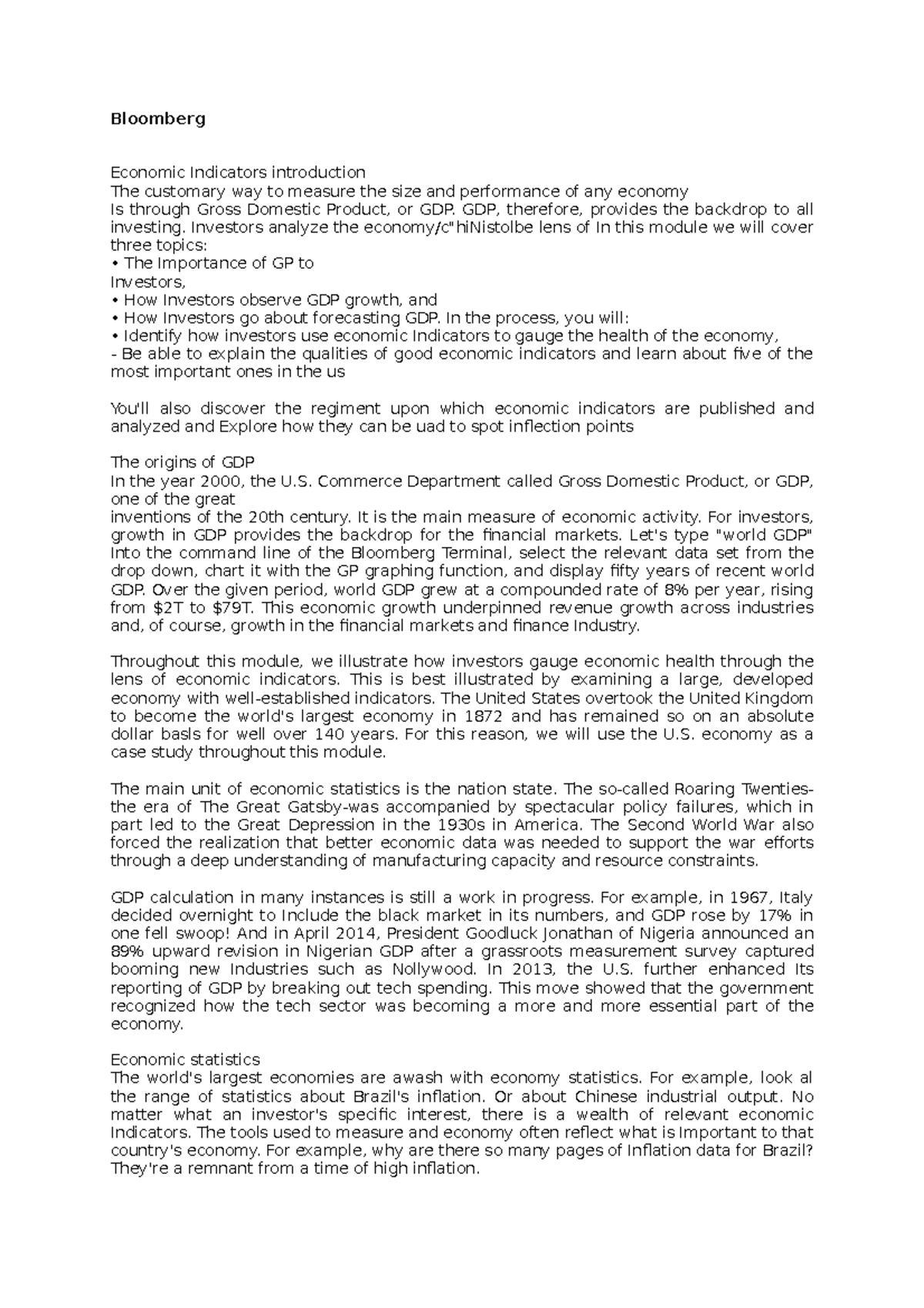 BMC ÉCONOMIE INDICATORS 2021 prise de notes - Bloomberg Economic ...