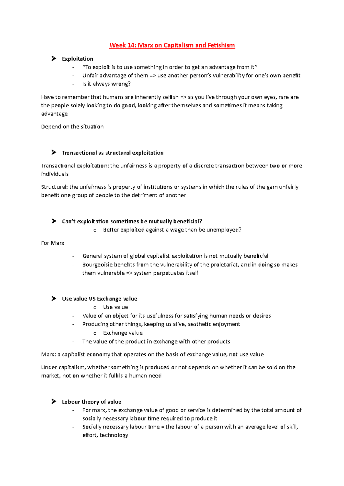 Week 14 - Marx - alienation and exploitation - Week 14: Marx on ...