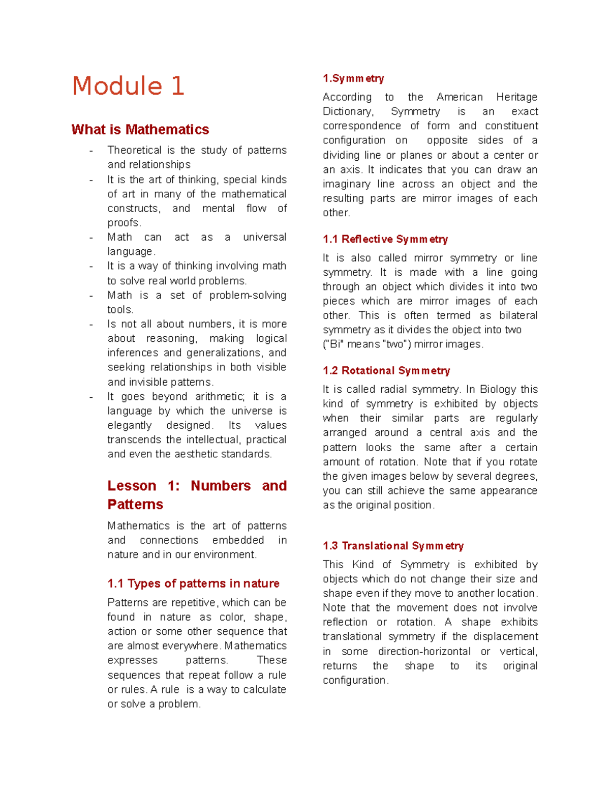 MMW-Reviewer - lecture, review - Module 1 What is Mathematics - Theoretical is the study of ...