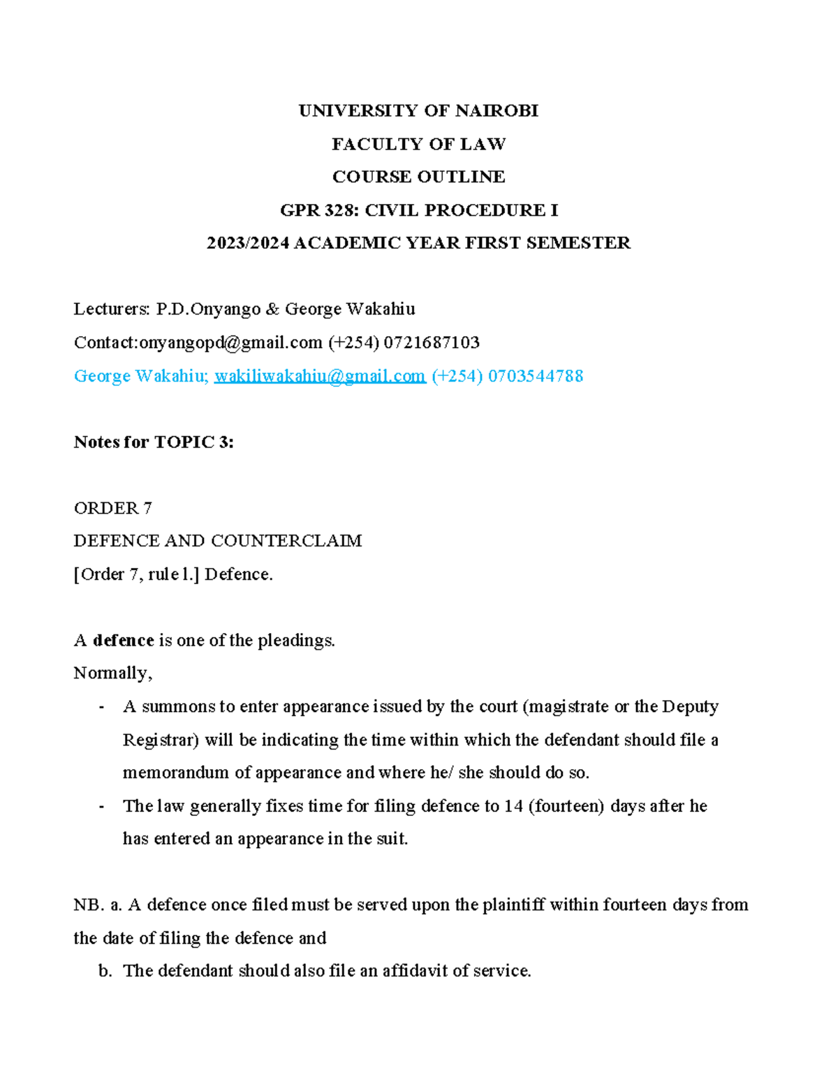 UON Topic 4. FOUR CIV Procedure 1 - UNIVERSITY OF NAIROBI FACULTY OF ...