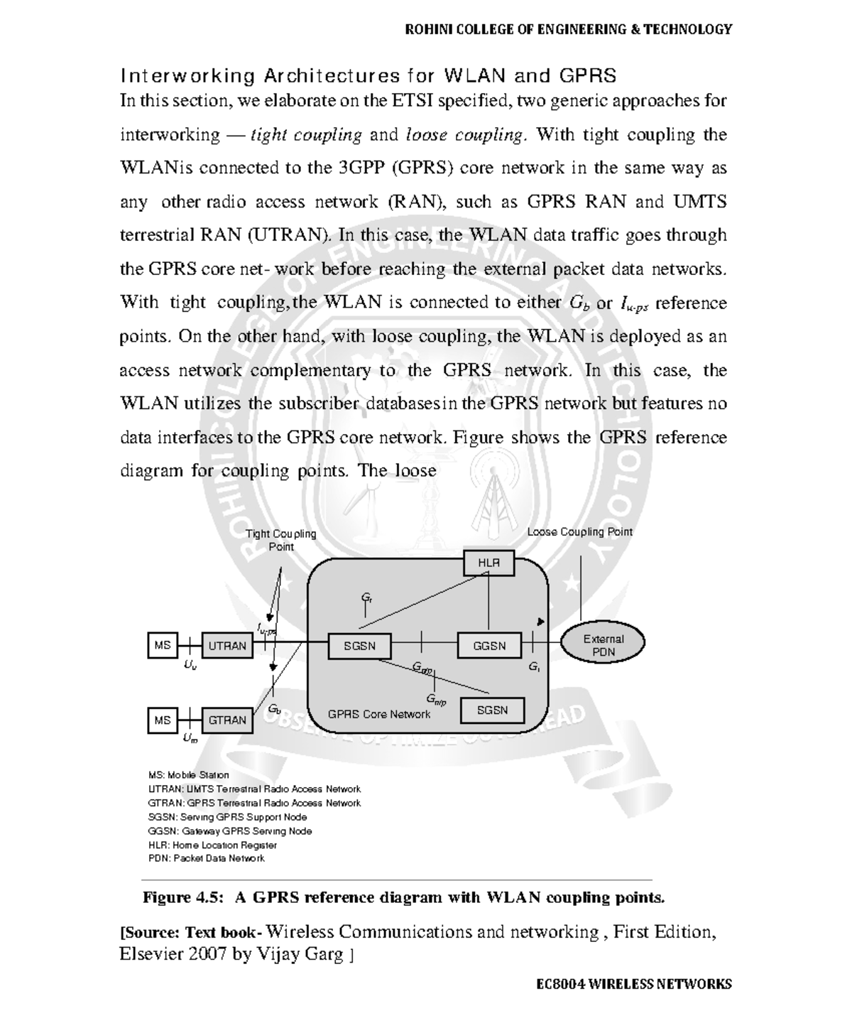 Interworking Architectures for WLAN and GPRS - ROHINI COLLEGE OF ENGINEERING & TECHNOLOGY EC8004 ...