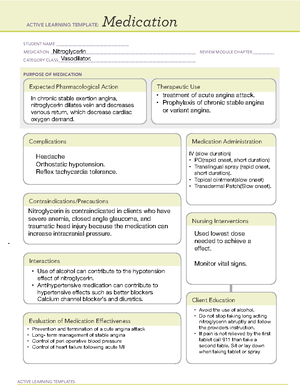 Care plan. week 8 - Nitroglycerin Ati - NUR2032C Care Management III ...