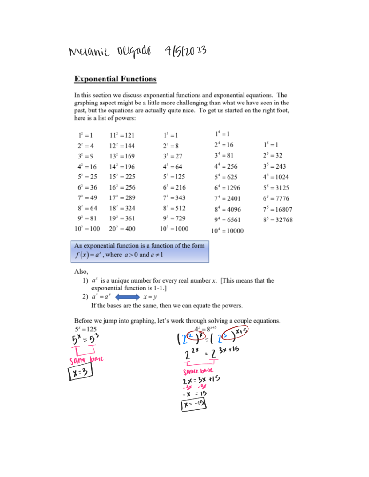 Exponential Functions - MATH 1314 - Math 1314 - Studocu