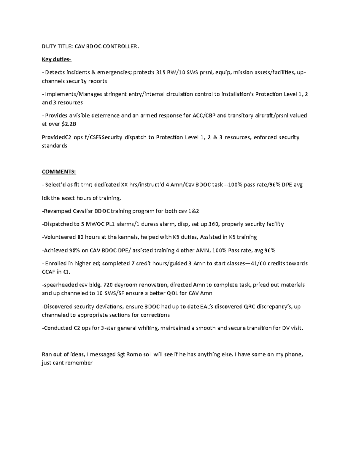 2022 Bullets - gerhrthehtreer5hert - DUTY TITLE: CAV BDOC CONTROLLER ...