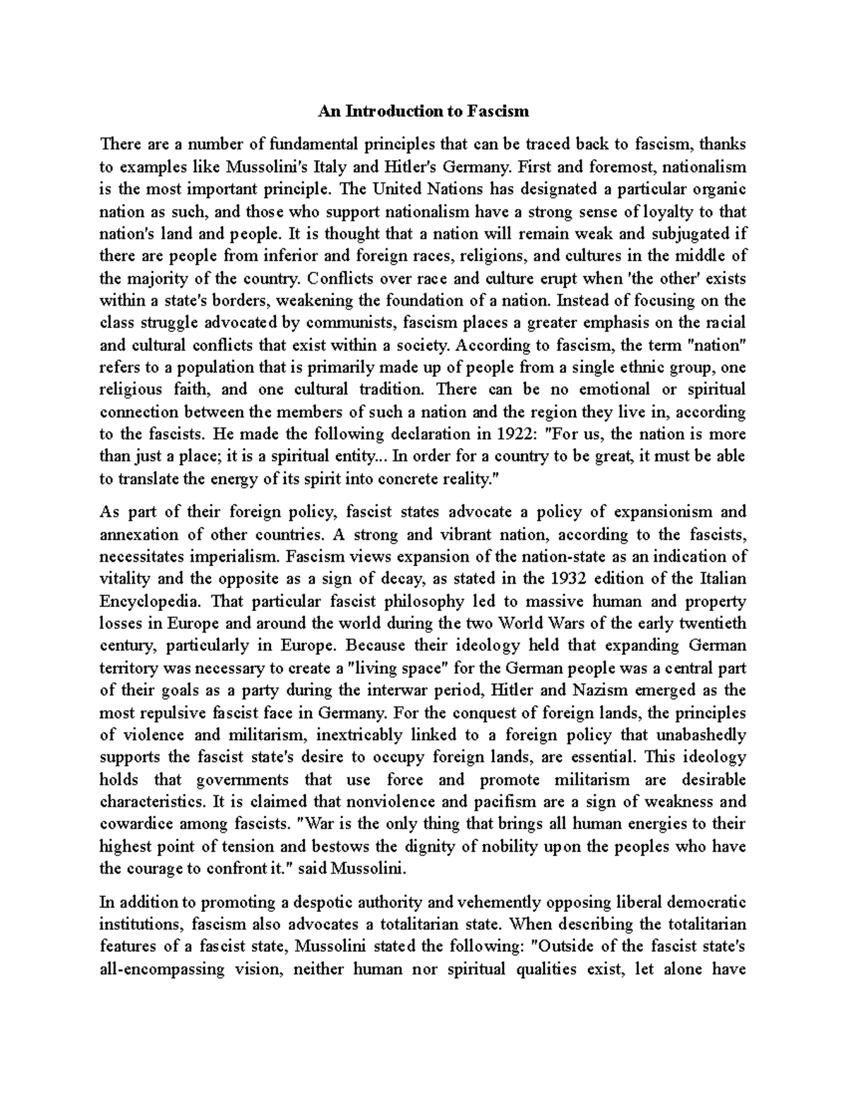 An Introduction to Fascism - An Introduction to Fascism There are a ...