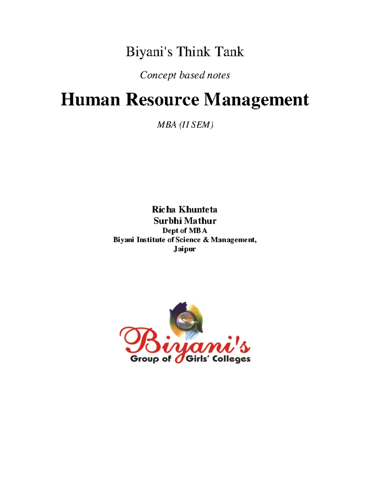 Human Resource Management - Biyani's Think Tank Concept based notes ...