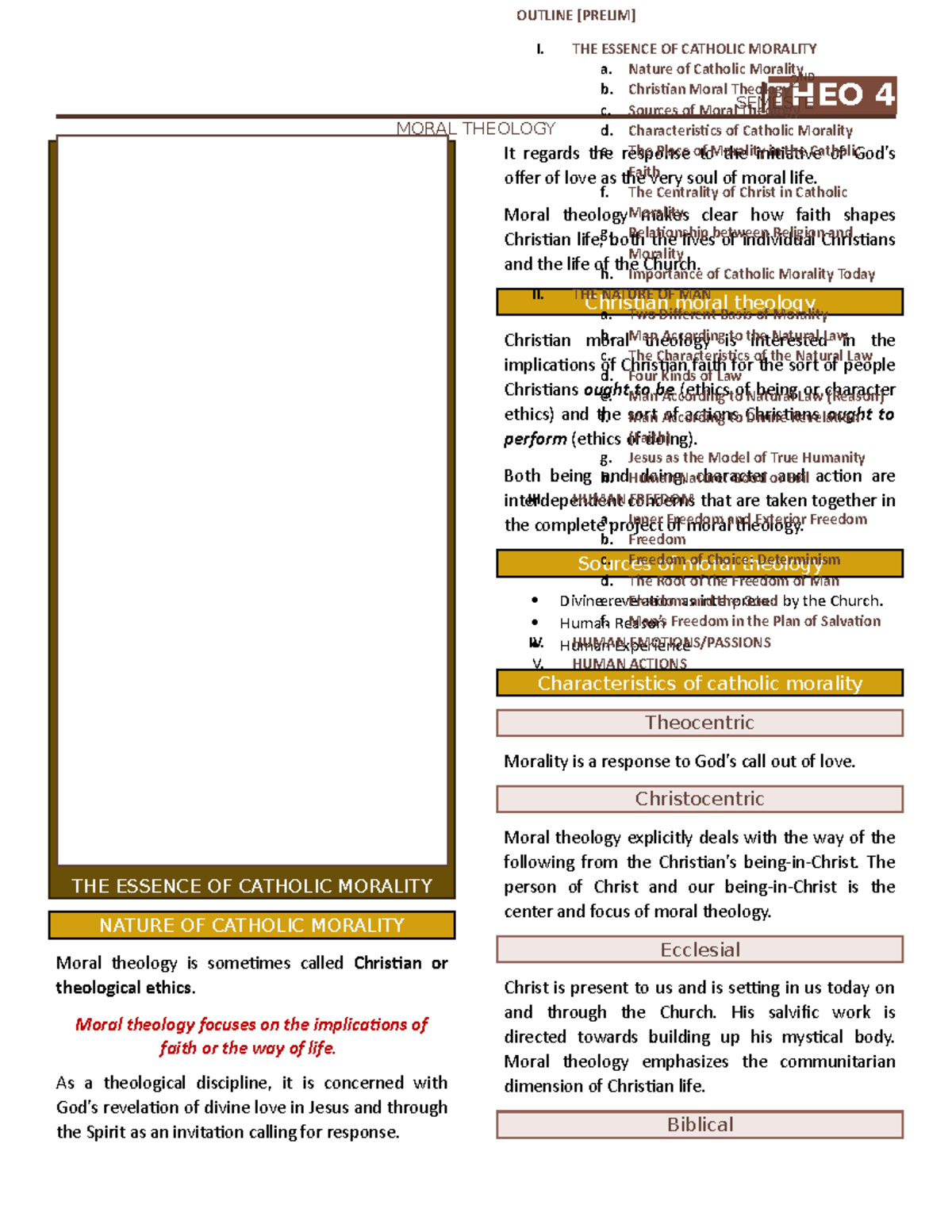 THEO-4- Notes - |THEO 4 MORAL THEOLOGY THE ESSENCE OF CATHOLIC MORALITY ...