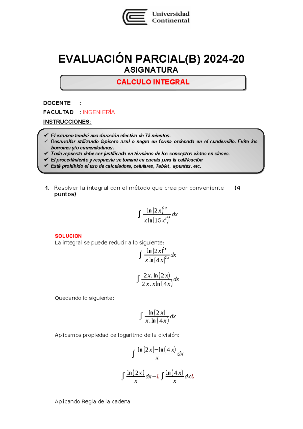CI- Evaluación Parcial - TIPO B - EVALUACIÓN PARCIAL(B) 2024- ASIGNATURA DOCENTE : FACULTAD ...