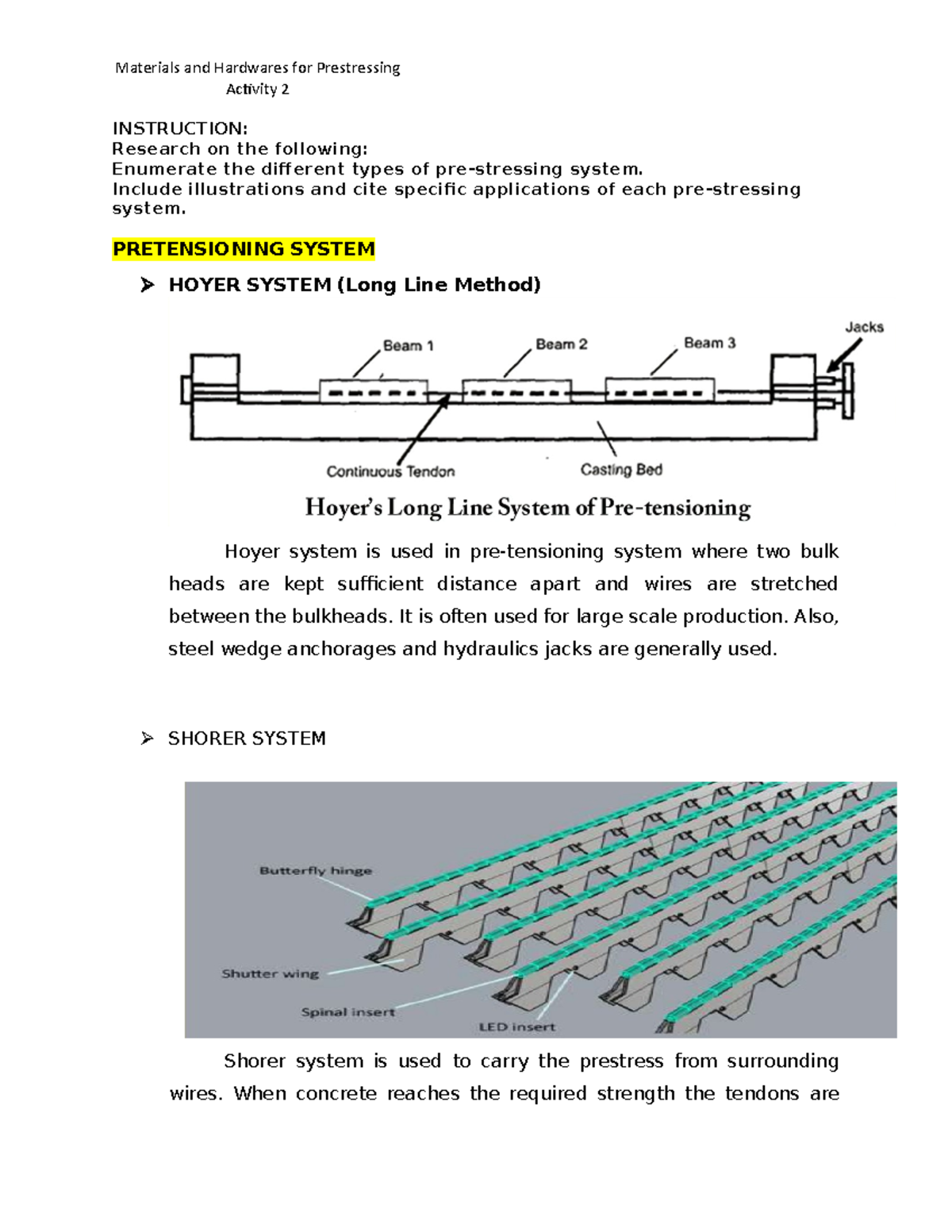 Activity 2 - materials and hardware of presstressing - Activity 2 ...