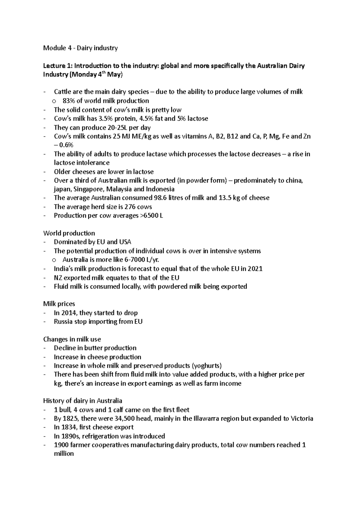 Module 4 - dairy lectures - Module 4 - Dairy industry Lecture 1 ...