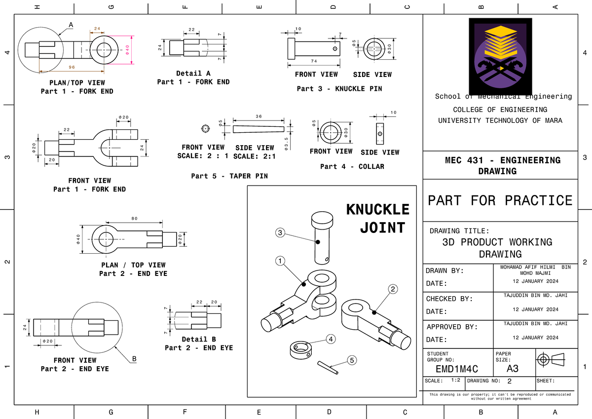 3D Product Working Drawing - H G B A H G F E D C B A 3 2 3 2 4 1 4 1 F ...