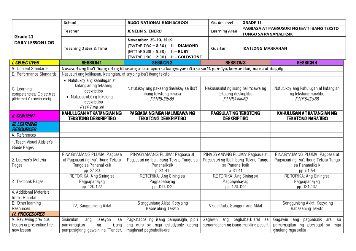 Scribd - lesson plan and power point - Grade 11 DAILY LESSON LOG School ...