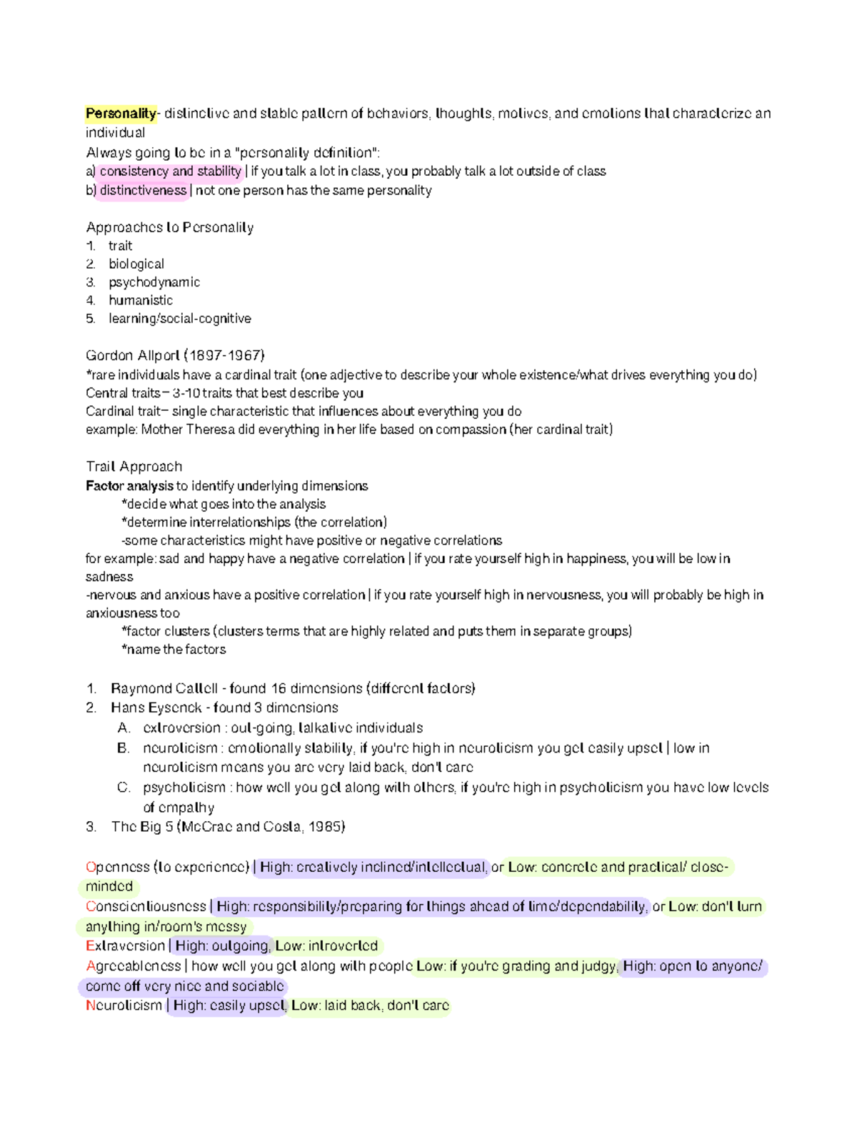 Personality; Experimental Psych intro - Personality- distinctive and ...